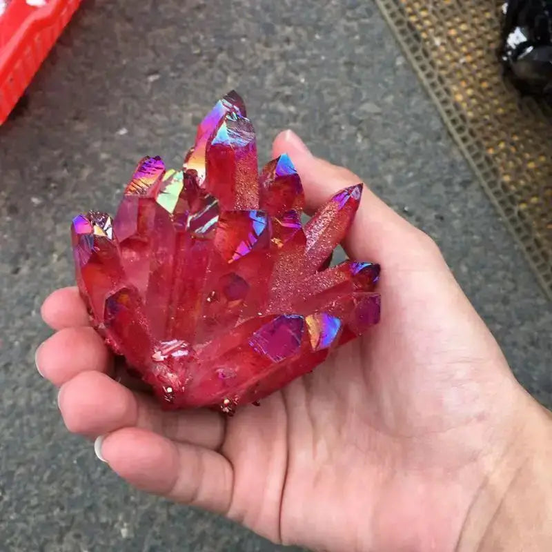 Red Aura Quartz Cluster: Healing & Decorative Stone