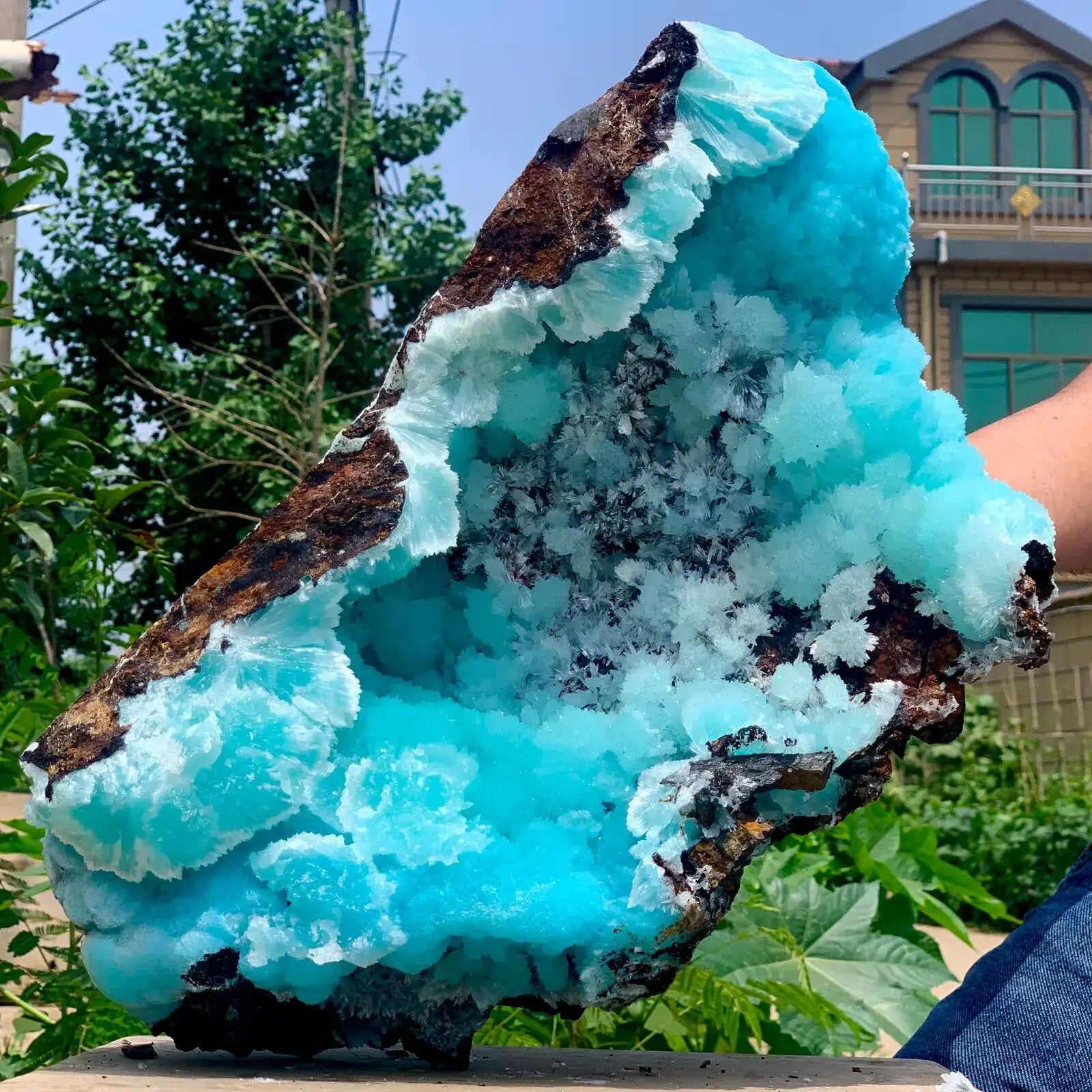 Sky Blue Aragonite Crystal Cluster for Healing & Decor